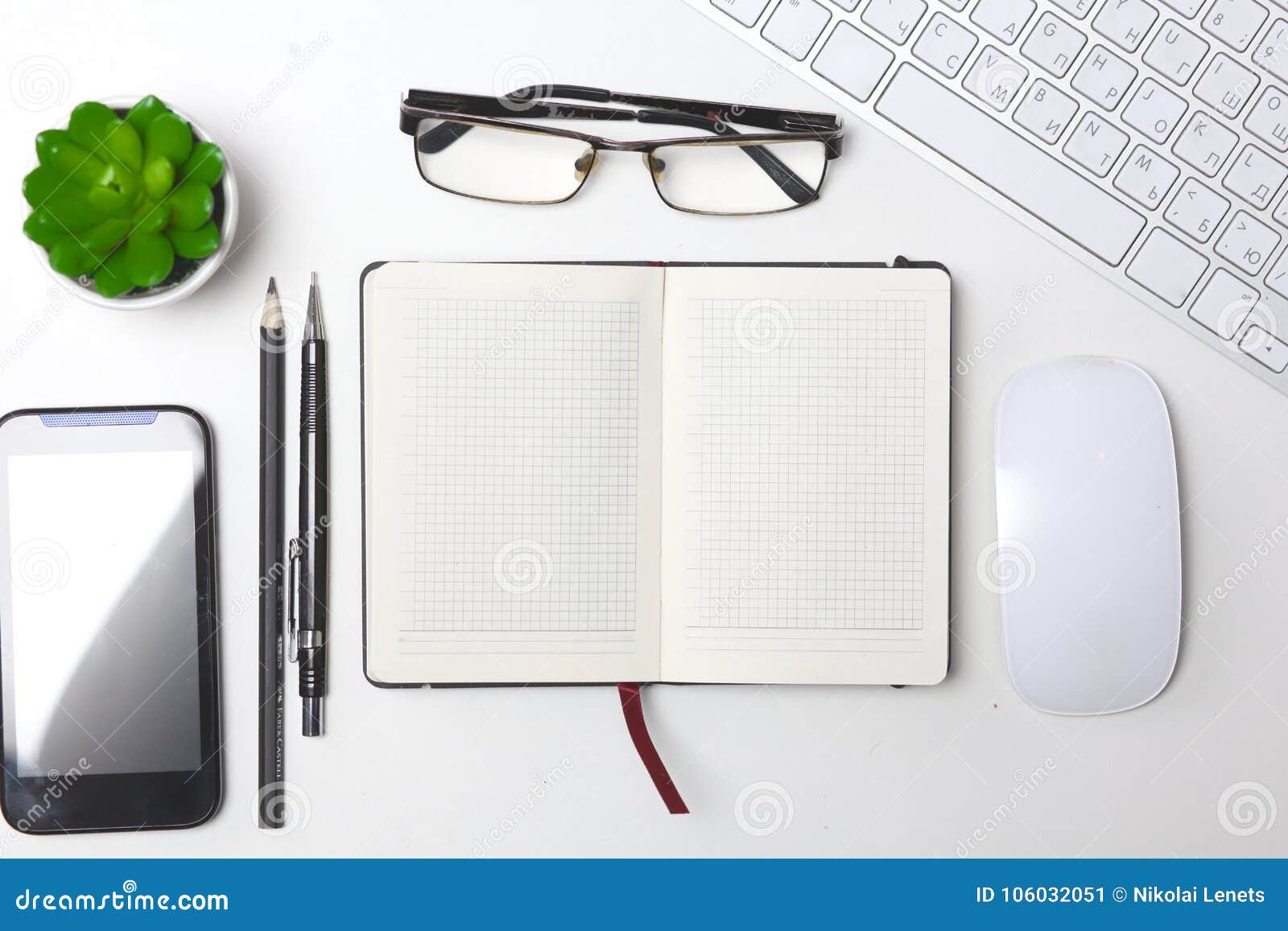 Office Table with Blank Notepad and Laptop Stock Image - Image of ...
