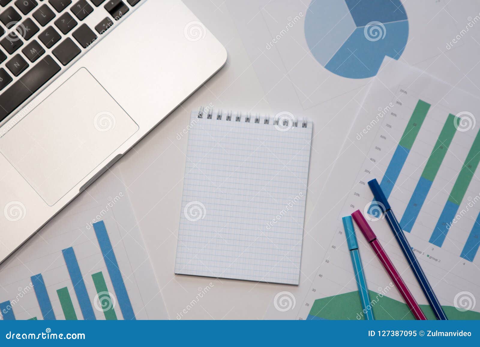 Office Table with Blank Notepad and Laptop Stock Image - Image of desk ...