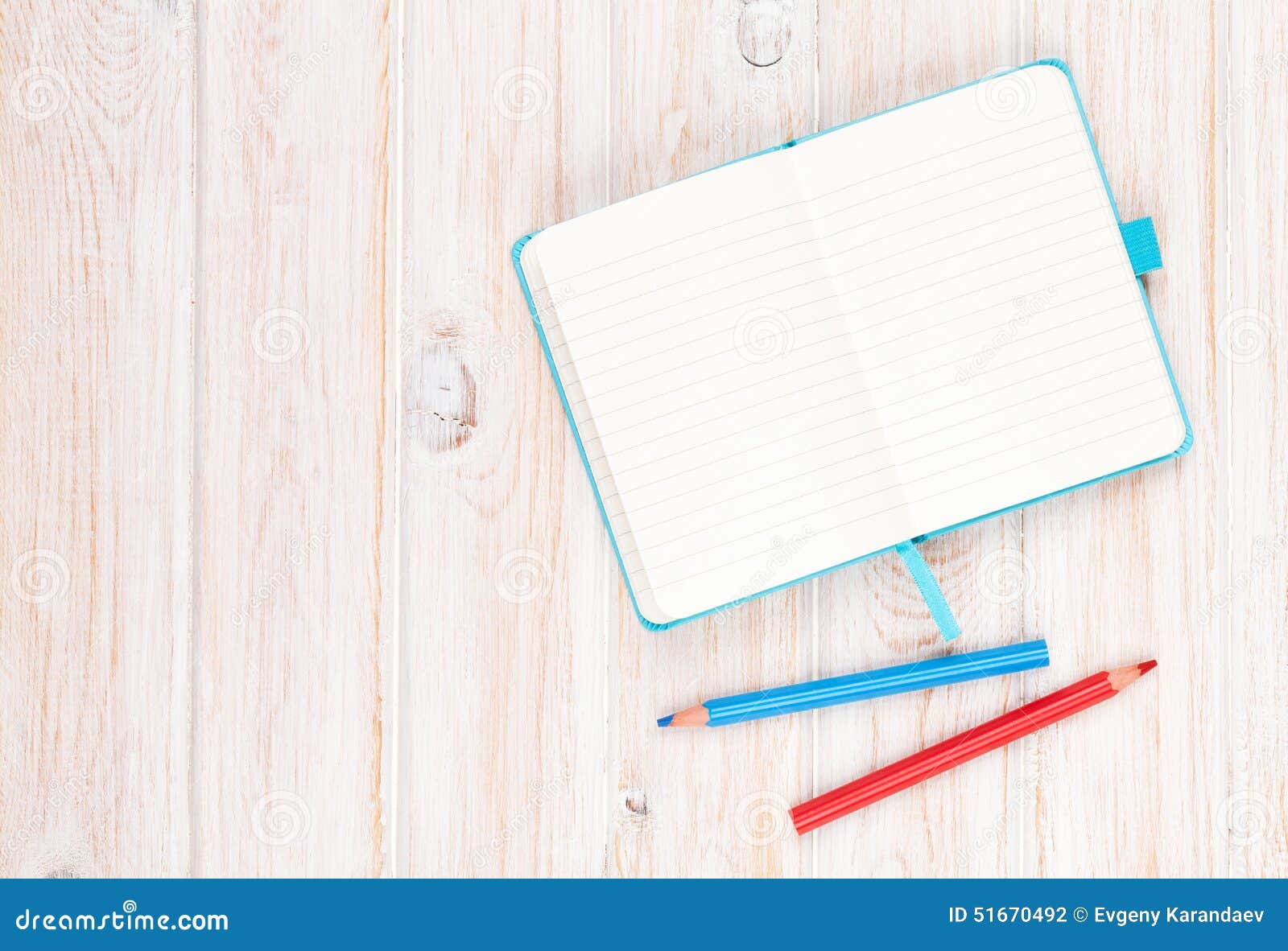 Office Table with Blank Notepad and Pencils Stock Photo - Image of page ...