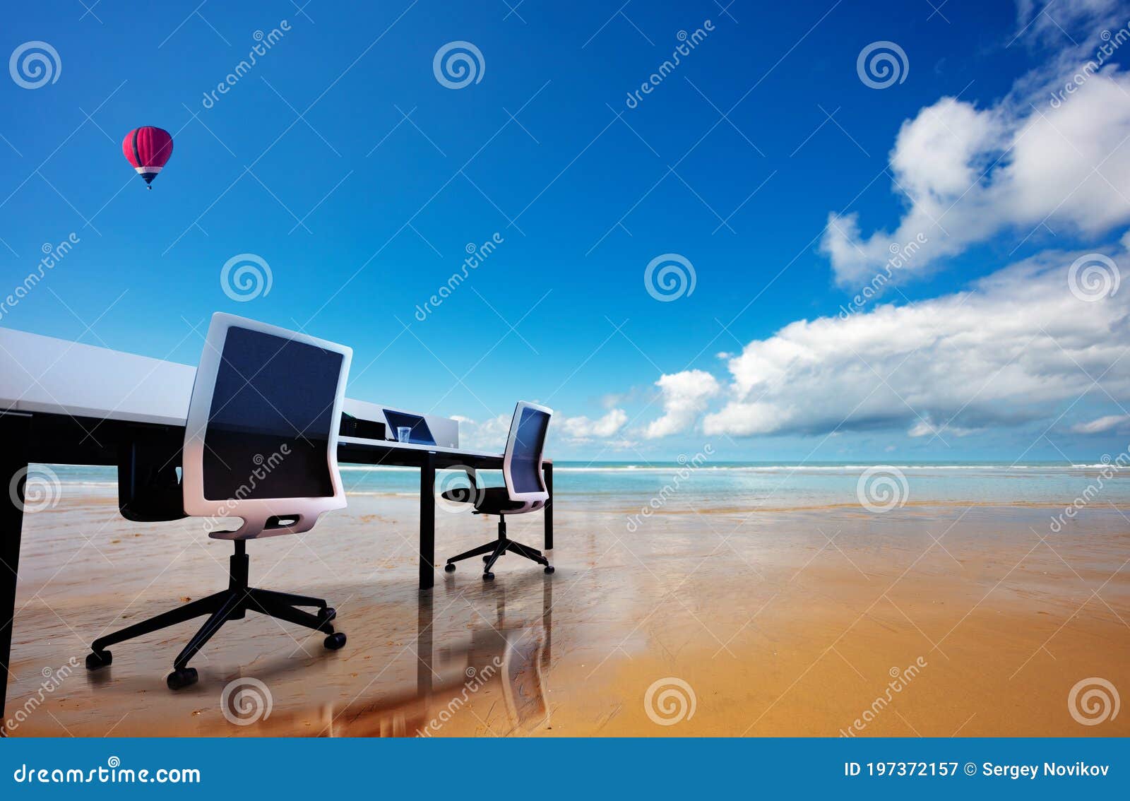 Office Table and Chairs, Remote Work Beach Concept Stock Image - Image ...