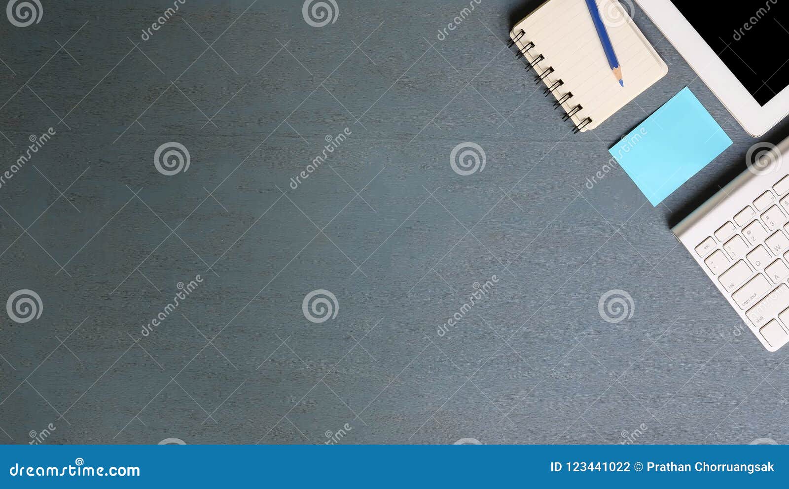 Office Table Computer Keyboard, Tablet, Pencil, Sticky Note and Stock ...