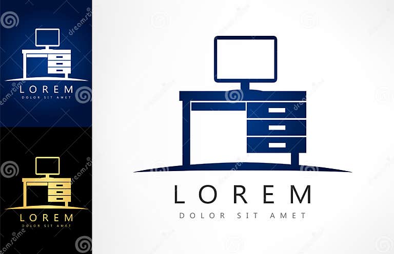 Office Table and Computer Logo Vector Stock Vector - Illustration of ...