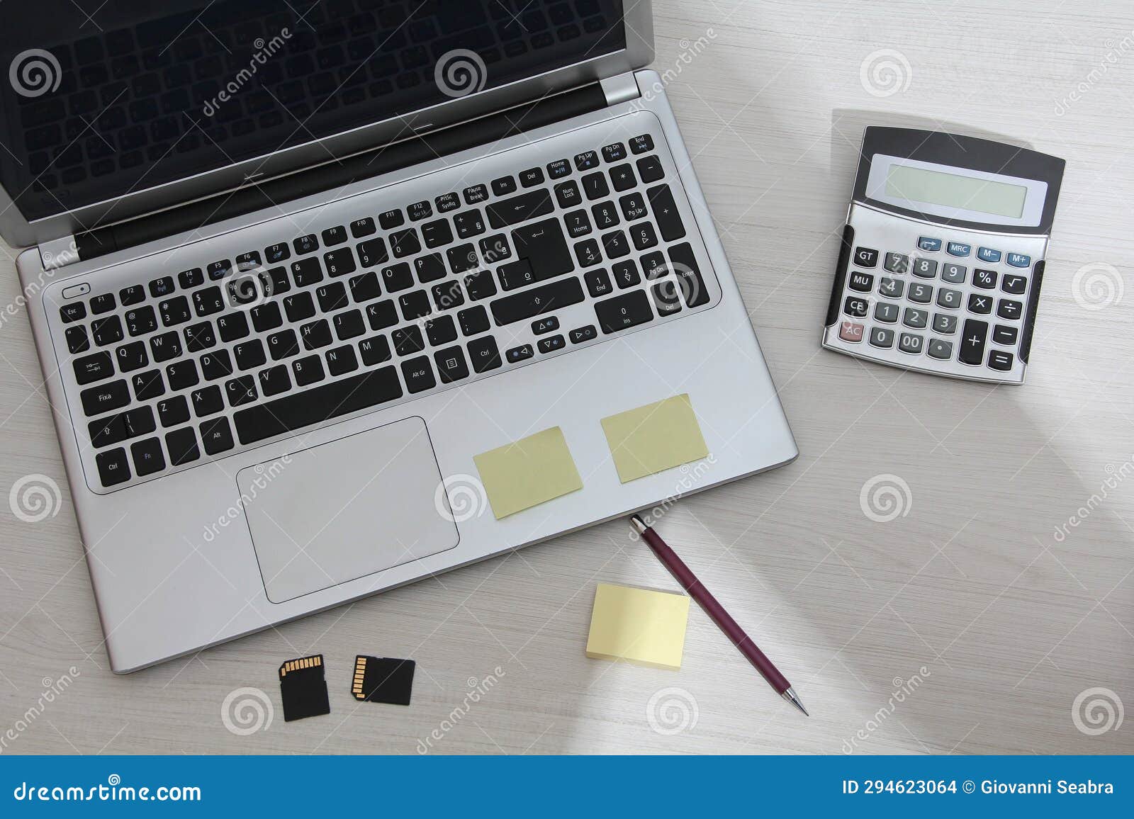 Office Table with Computer Pen Pencil Notepad, Study and Work Place ...