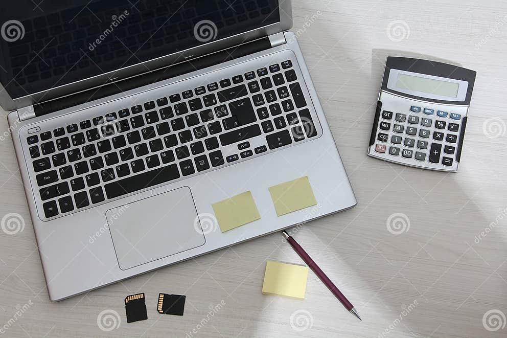 Office Table with Computer Pen Pencil Notepad, Study and Work Place ...
