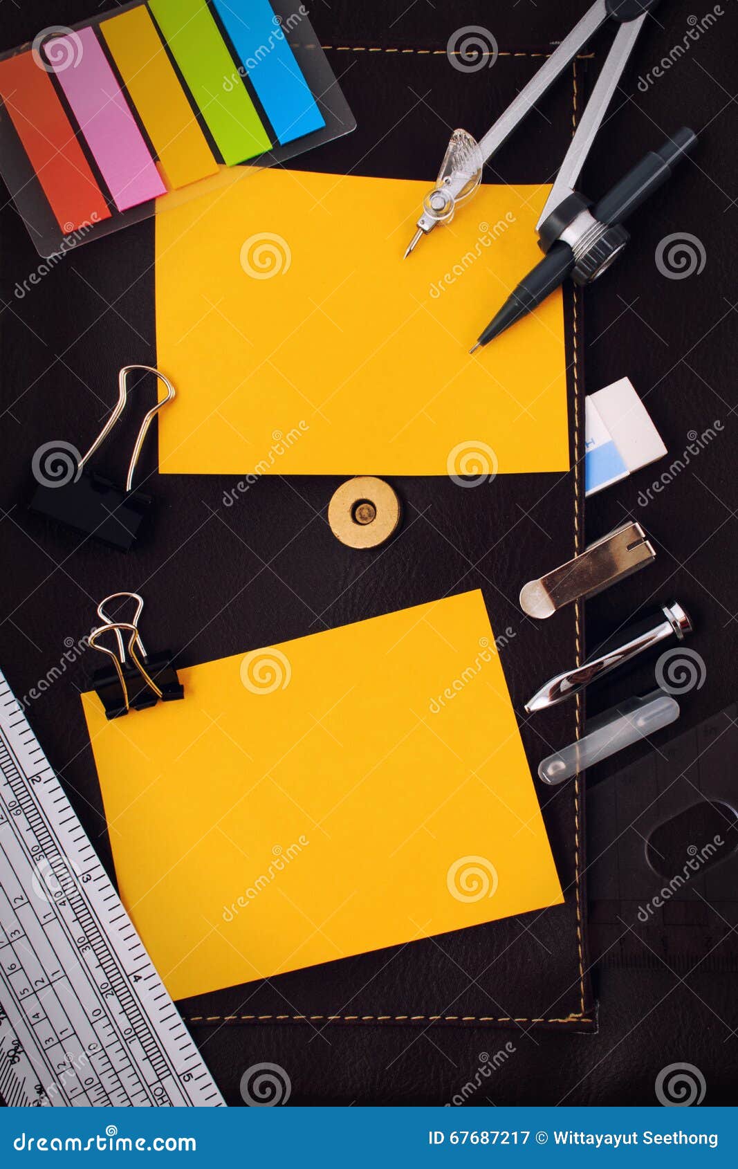 Office Table Desk with Set of Office Stationery or Math Supplies. Stock ...