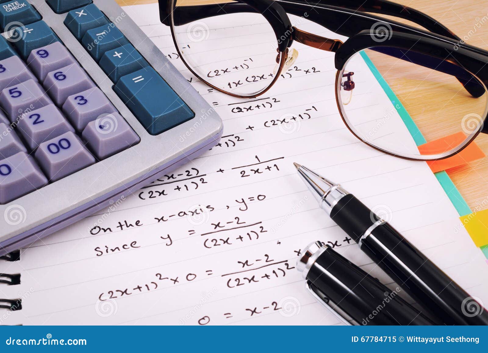 Office Table Desk with Set of Office Stationery or Math Supplies. Stock ...