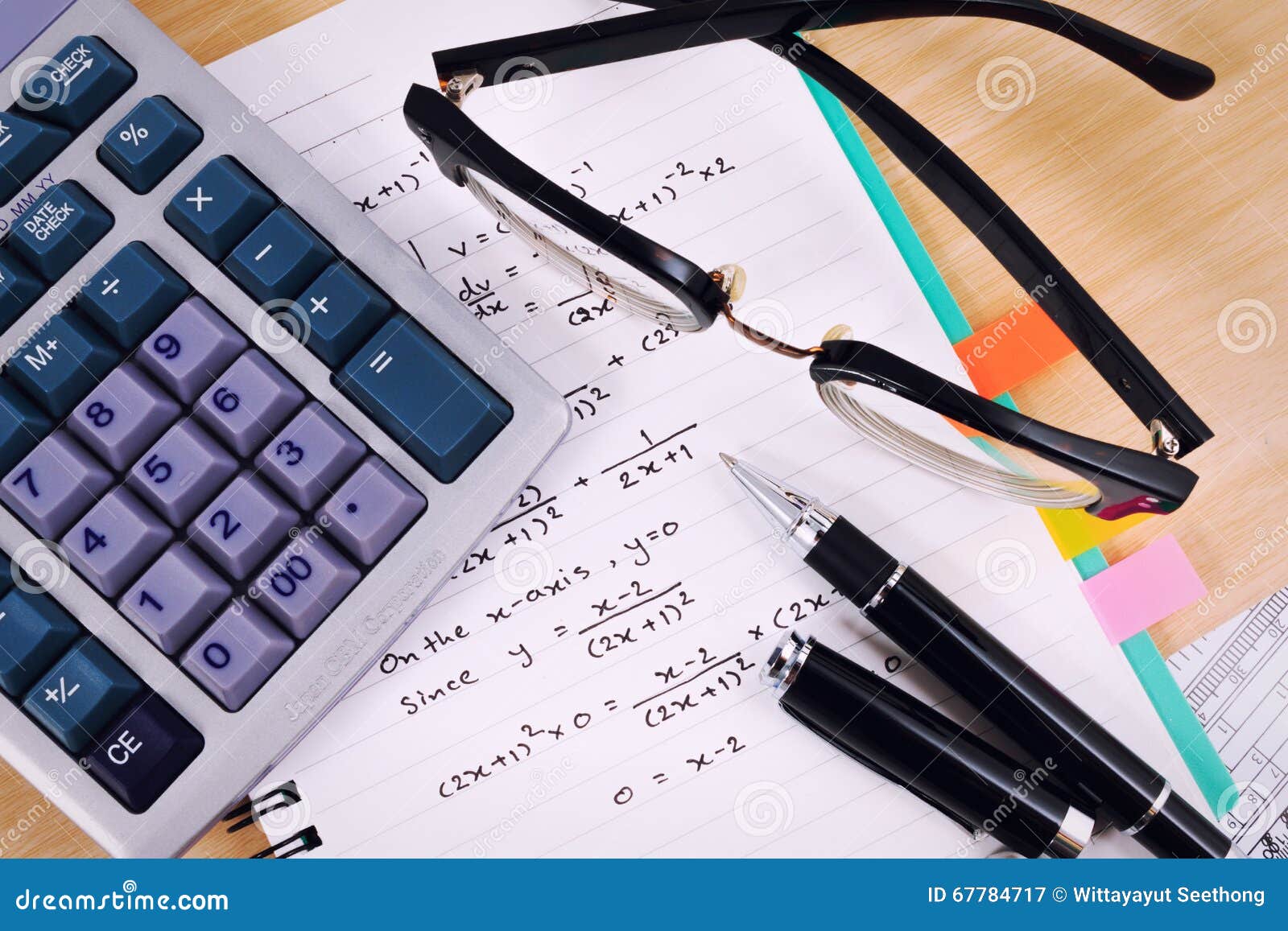 Office Table Desk with Set of Office Stationery or Math Supplies. Stock ...