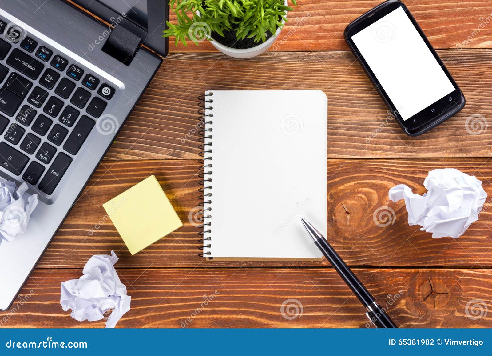 Office Table Desk with Supplies, White Blank Note Stock Photo - Image ...