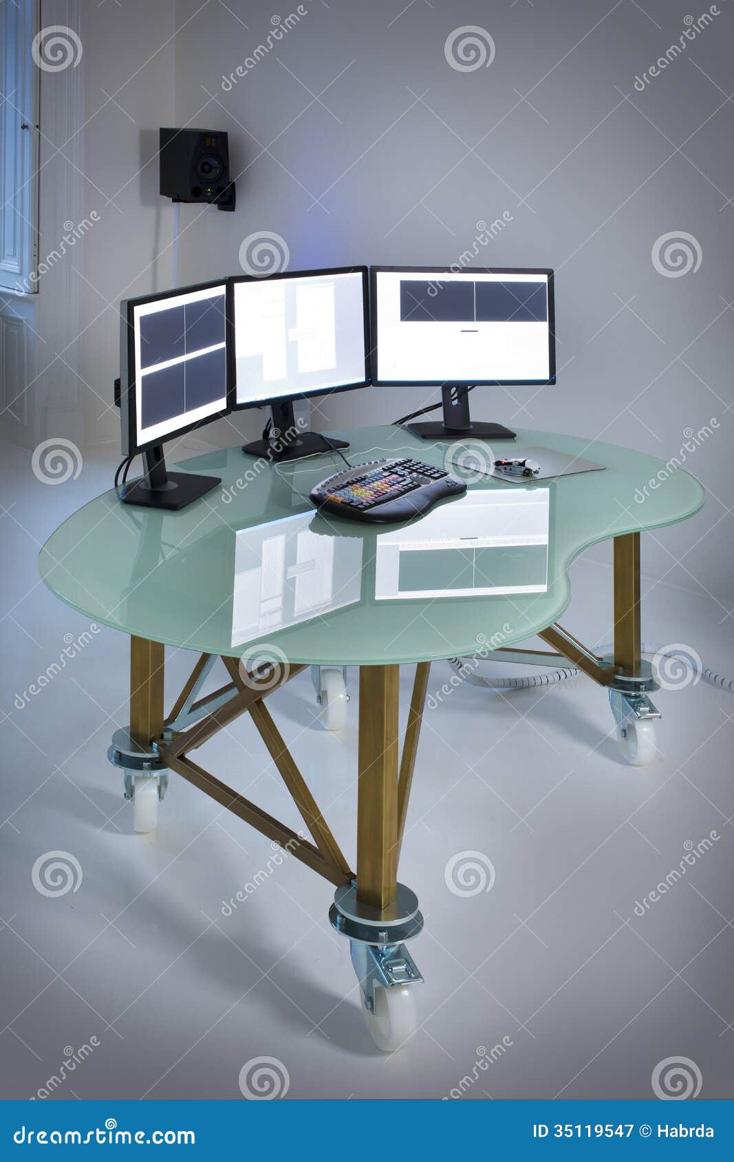 Office with Table Desktop Computer Stock Image - Image of interior ...