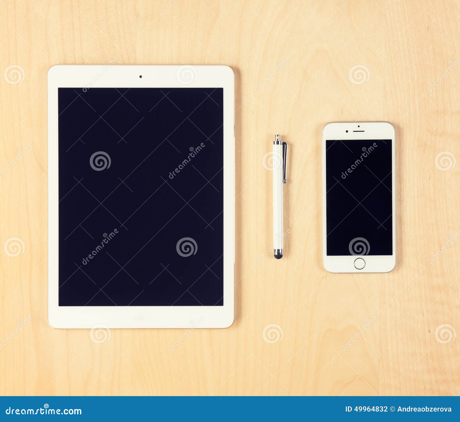 Office Table with Digital Tablet and Smartphone. View from Above Stock ...