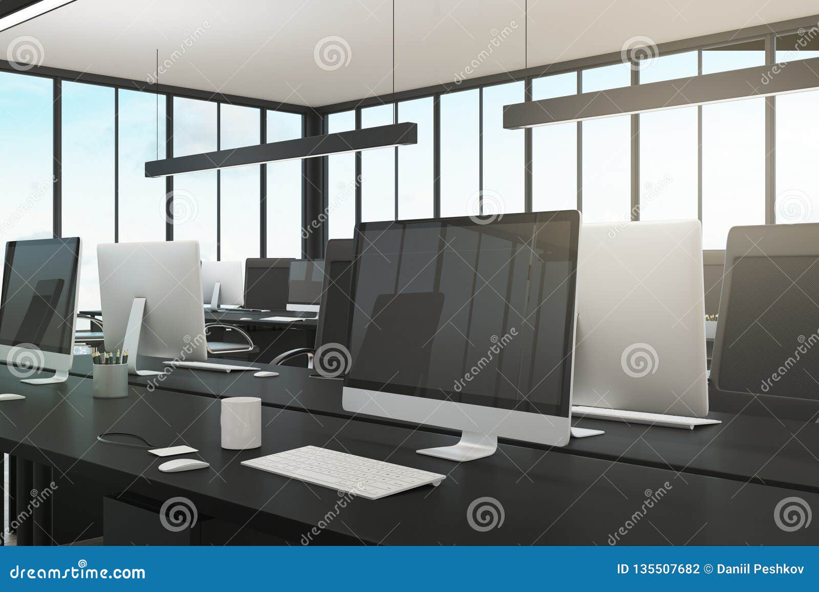 Office Table with Empty Computer Editorial Photography - Illustration ...