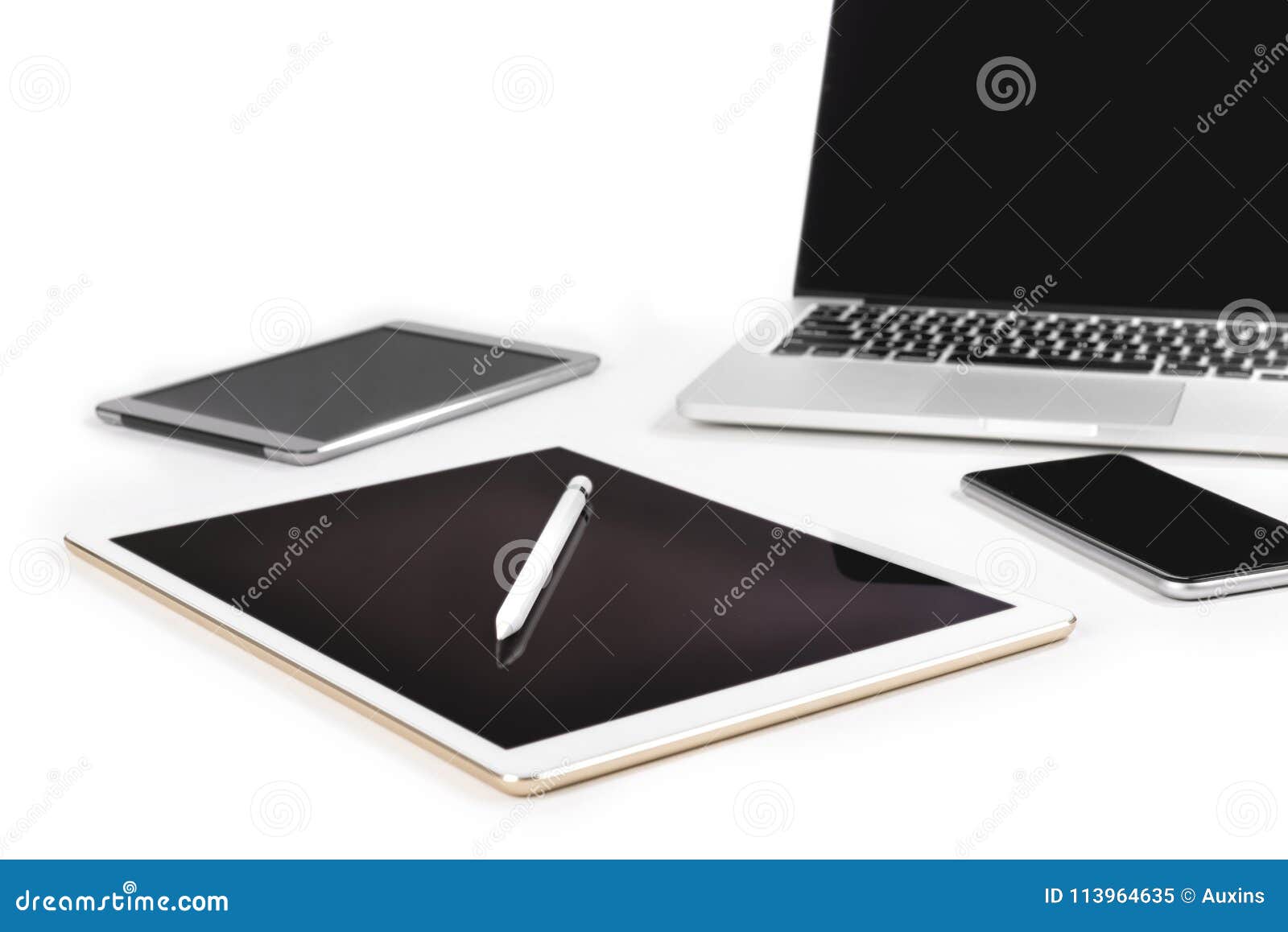 Office Table with Laptop Computer, Digital Tablet, Smartphone, P Stock ...