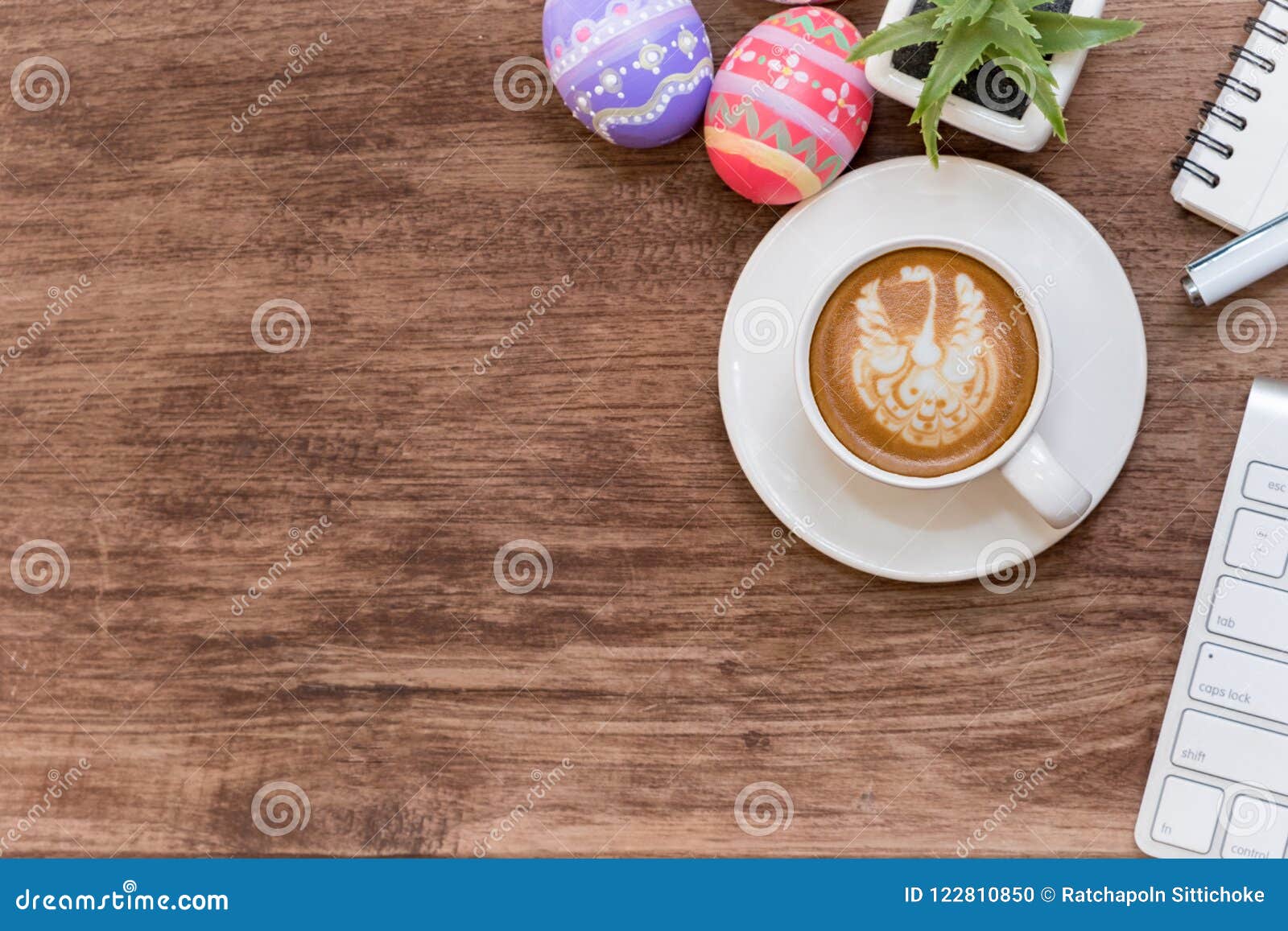 Office Table with Notebook, Computer Keyboard, Mouse, Cup of Coffee ...