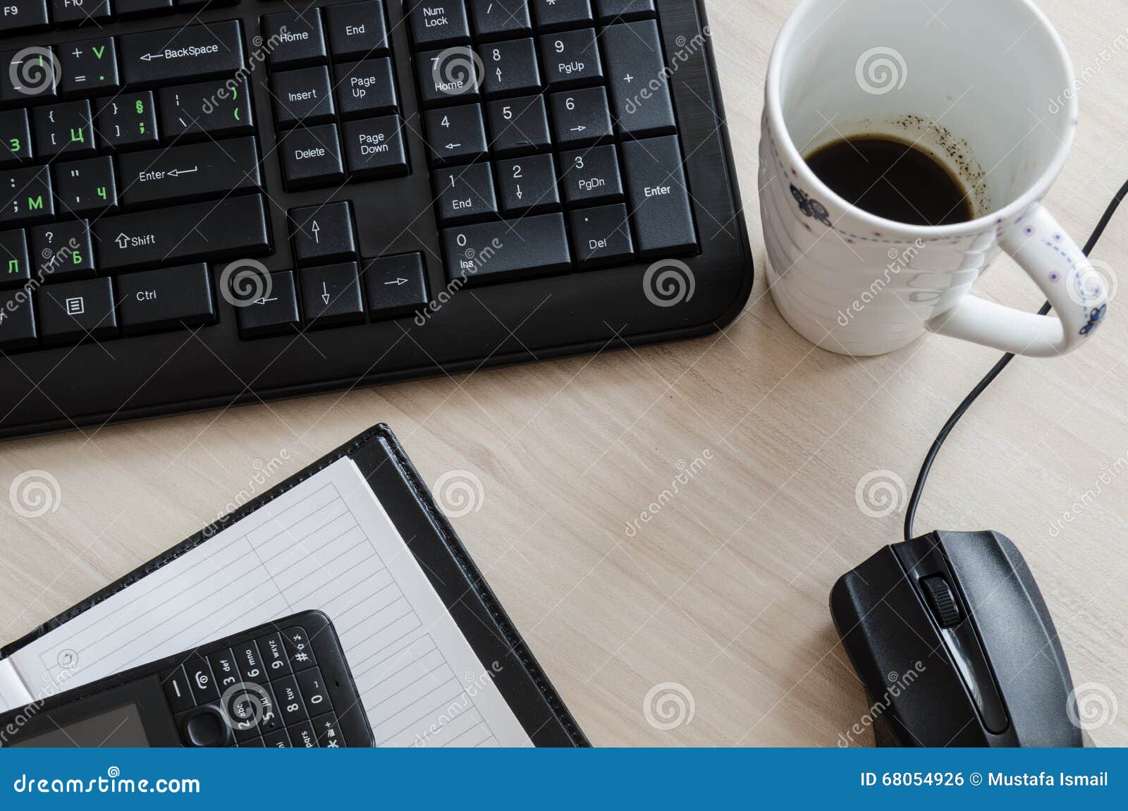 Office Table with Notebook Keyboard Mouse and Coffee Stock Photo ...