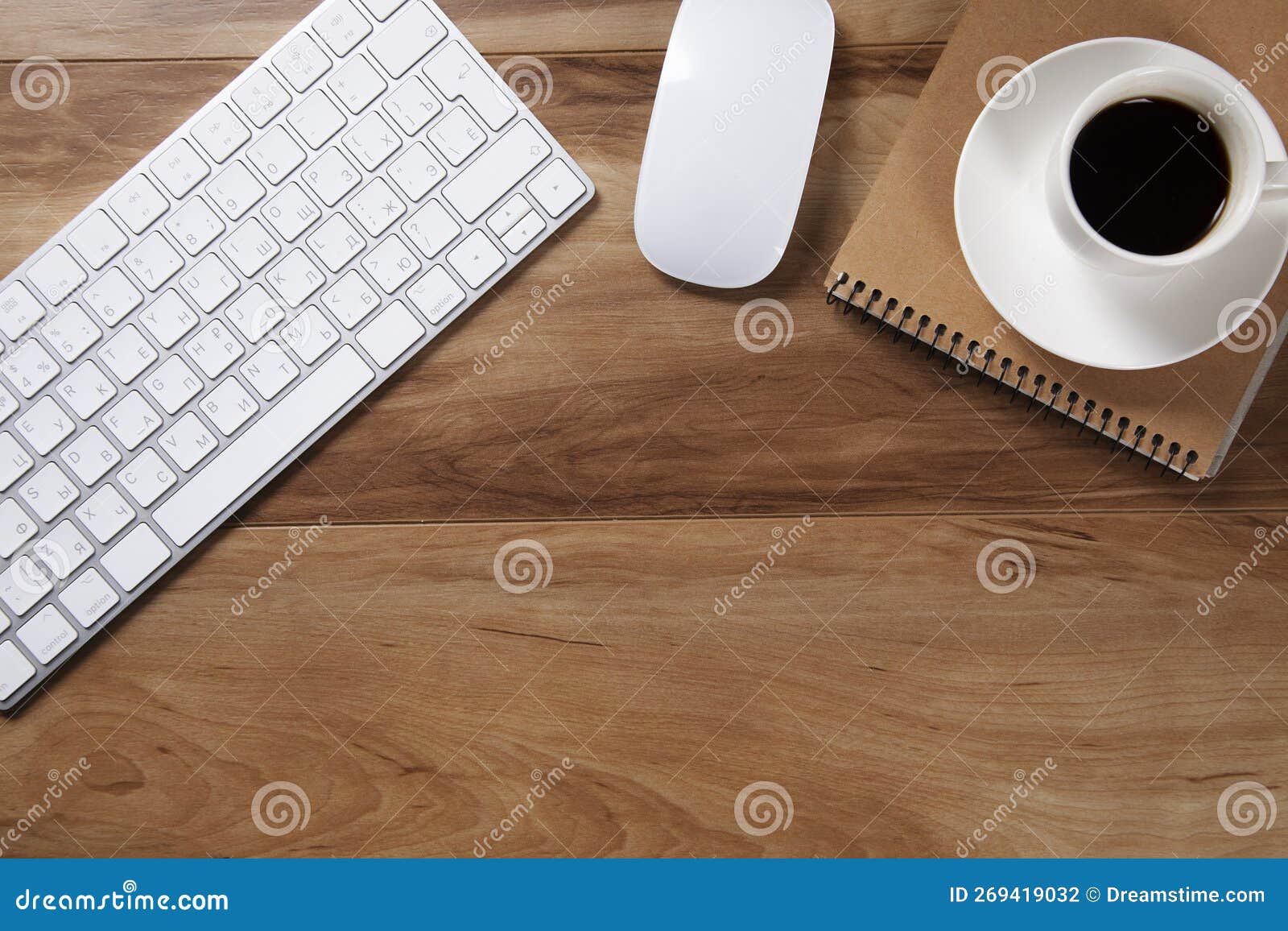 Office Table with Notepad, Computer and Coffee Cup Stock Photo - Image ...
