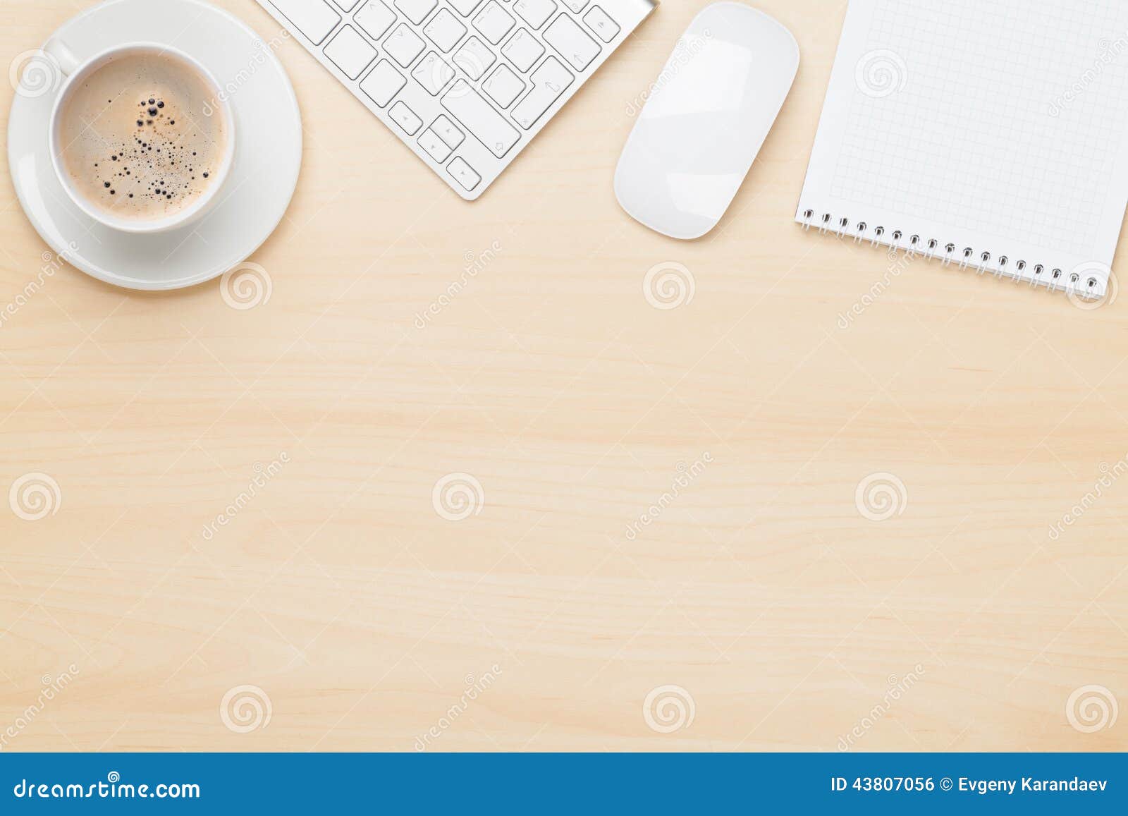 Office Table with Notepad, Computer and Coffee Cup Stock Photo - Image ...