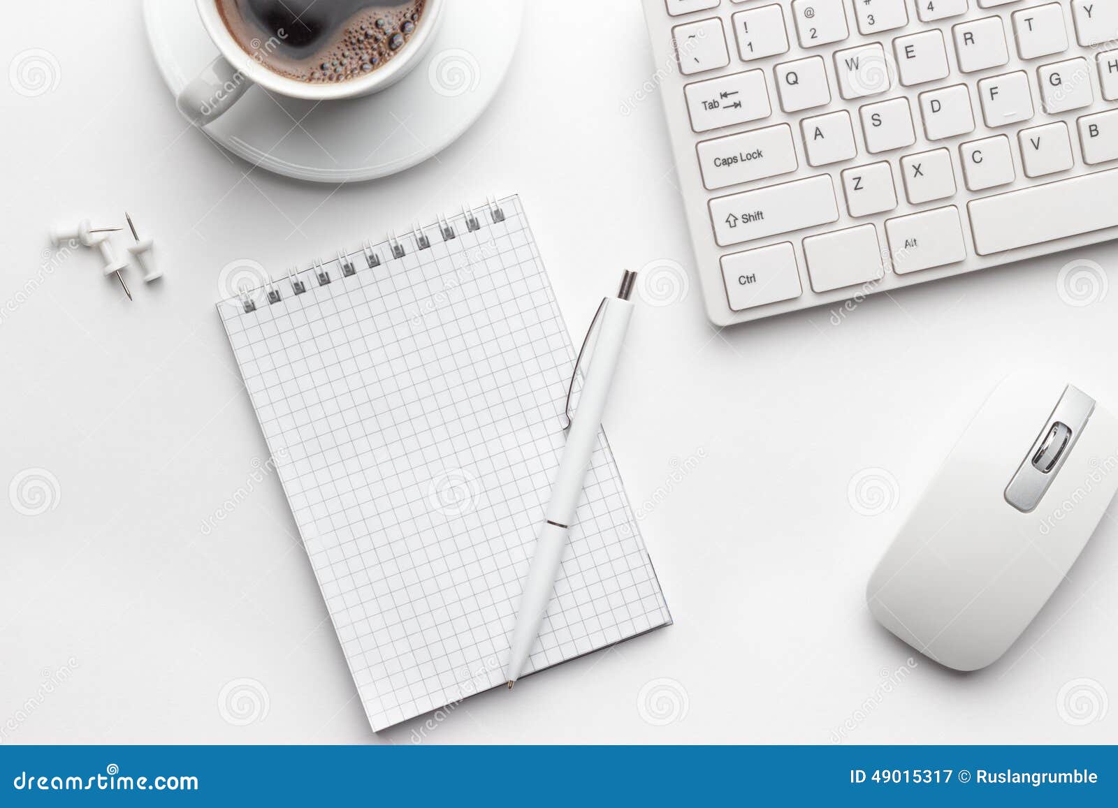 Office Table with Notepad, Computer and Coffee Cup Stock Image - Image ...