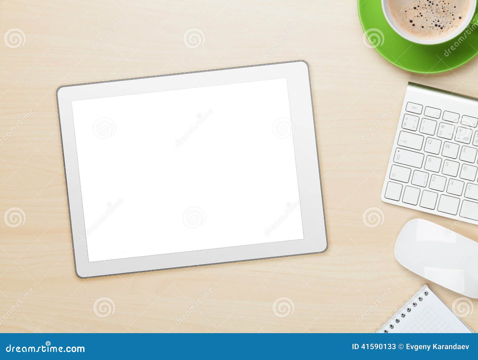 Office Table with Tablet, Notepad, Computer and Coffee Cup Stock Image ...