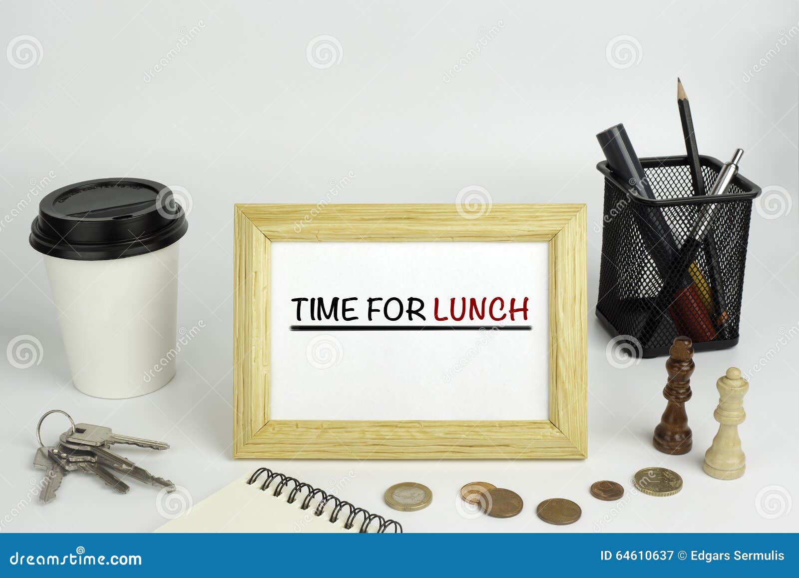 Office Table with Wooden Frame with Text - Time for Lunch Stock Image ...