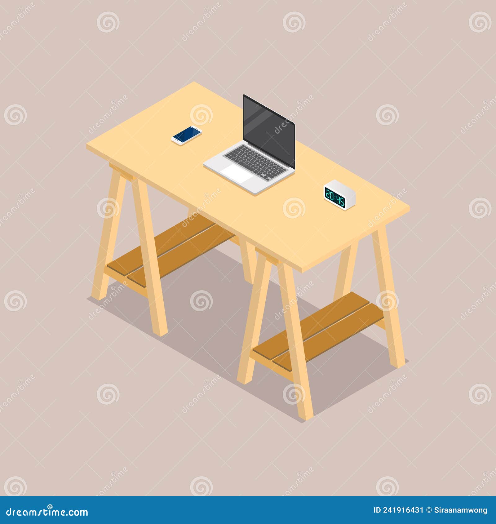 Office Table Workspace in Isometric View Stock Vector - Illustration of ...