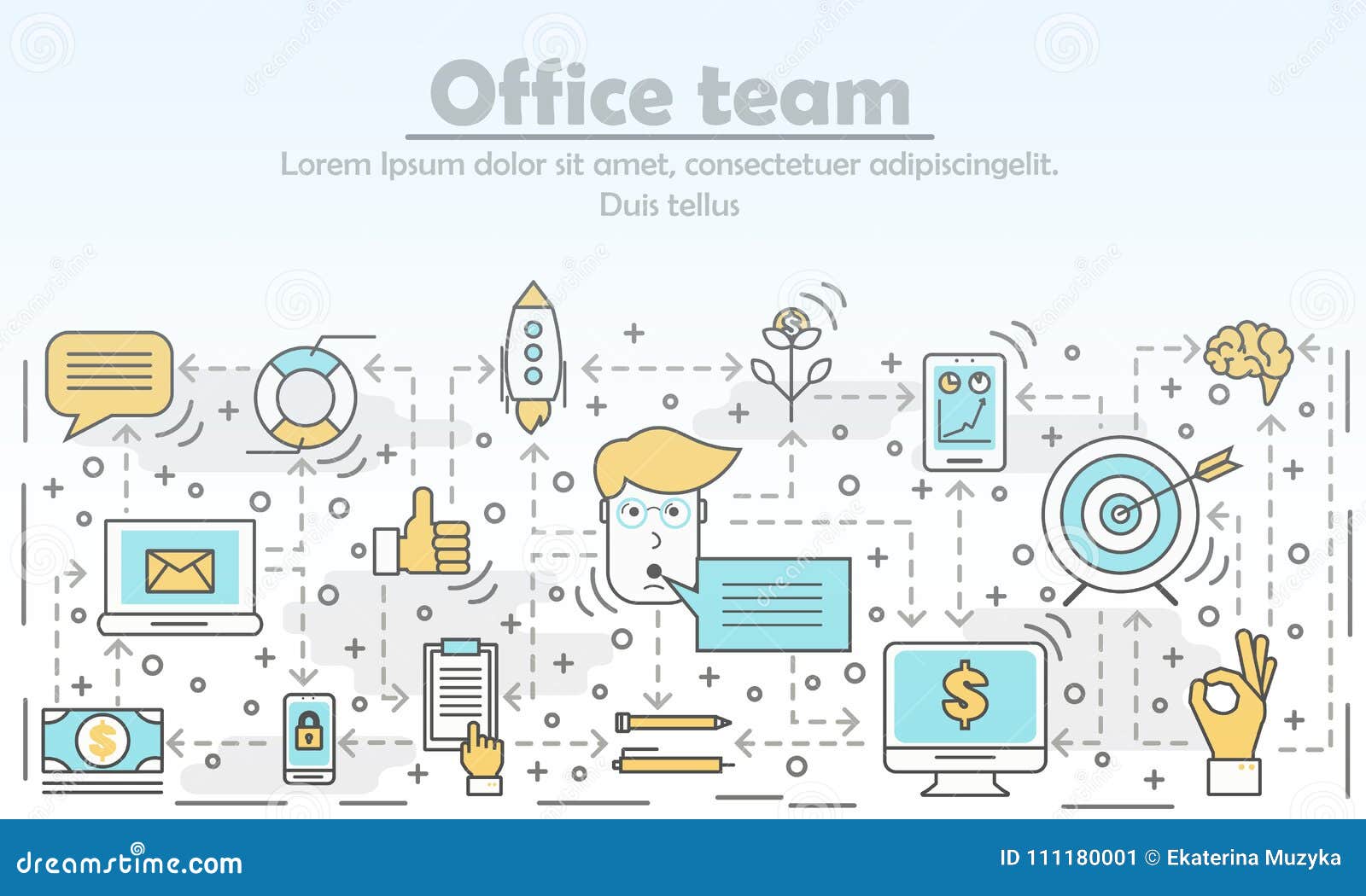 Office Team Advertising Vector Illustration in Flat Linear Style Stock ...