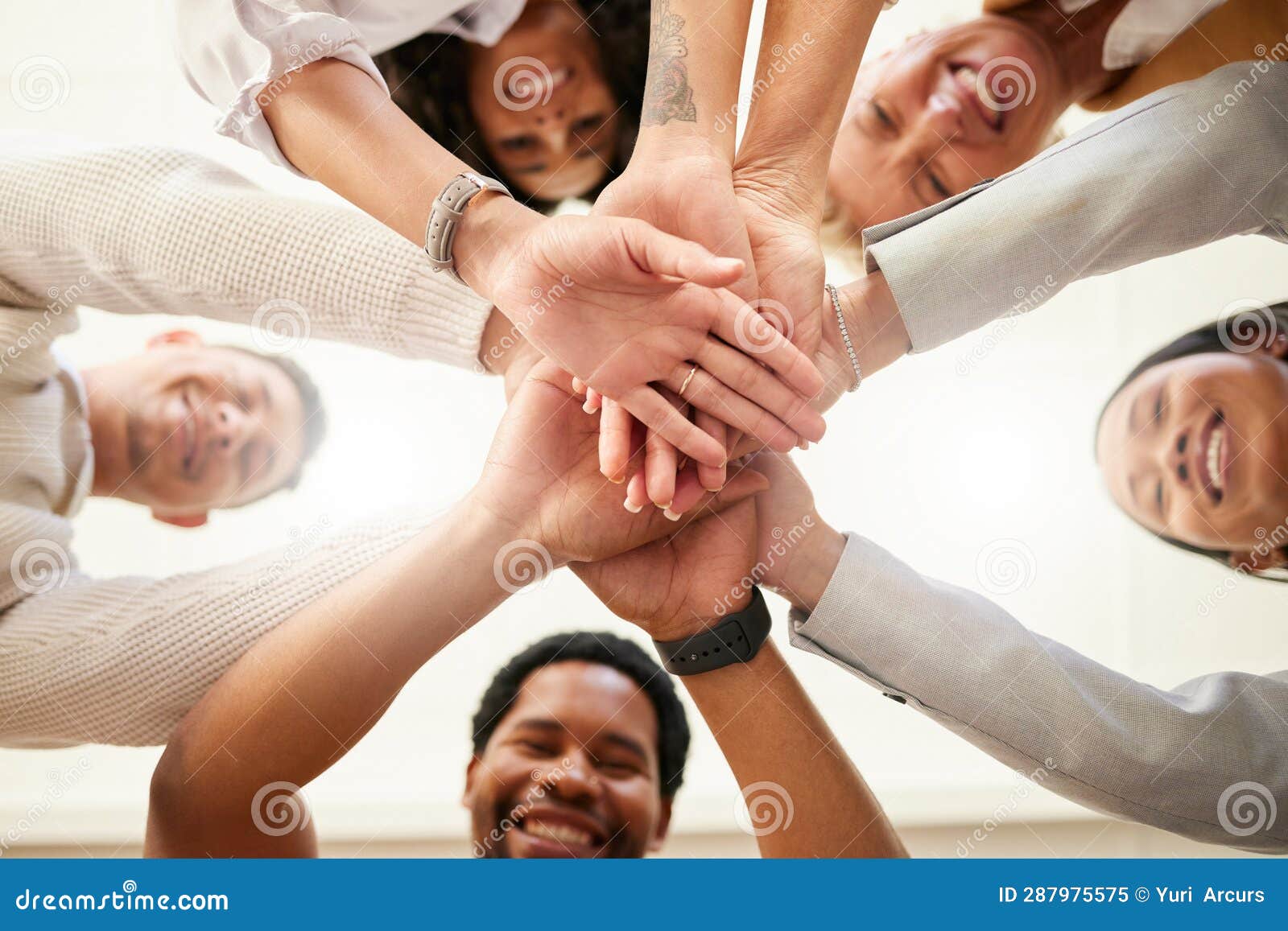 Office, Team Building and Hands Together from Below in Huddle for ...