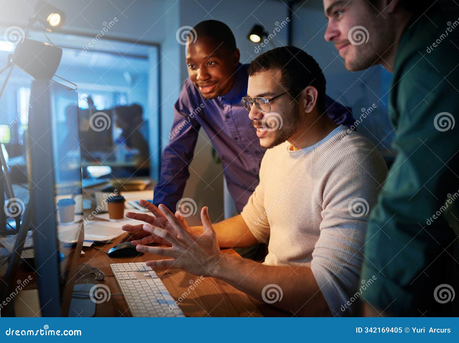 Office, Team and Business People with Discussion by Monitor for Server ...