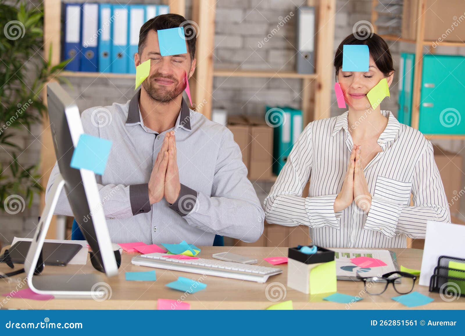 Office Team Having Fun with Post it Notes Stock Image - Image of ...