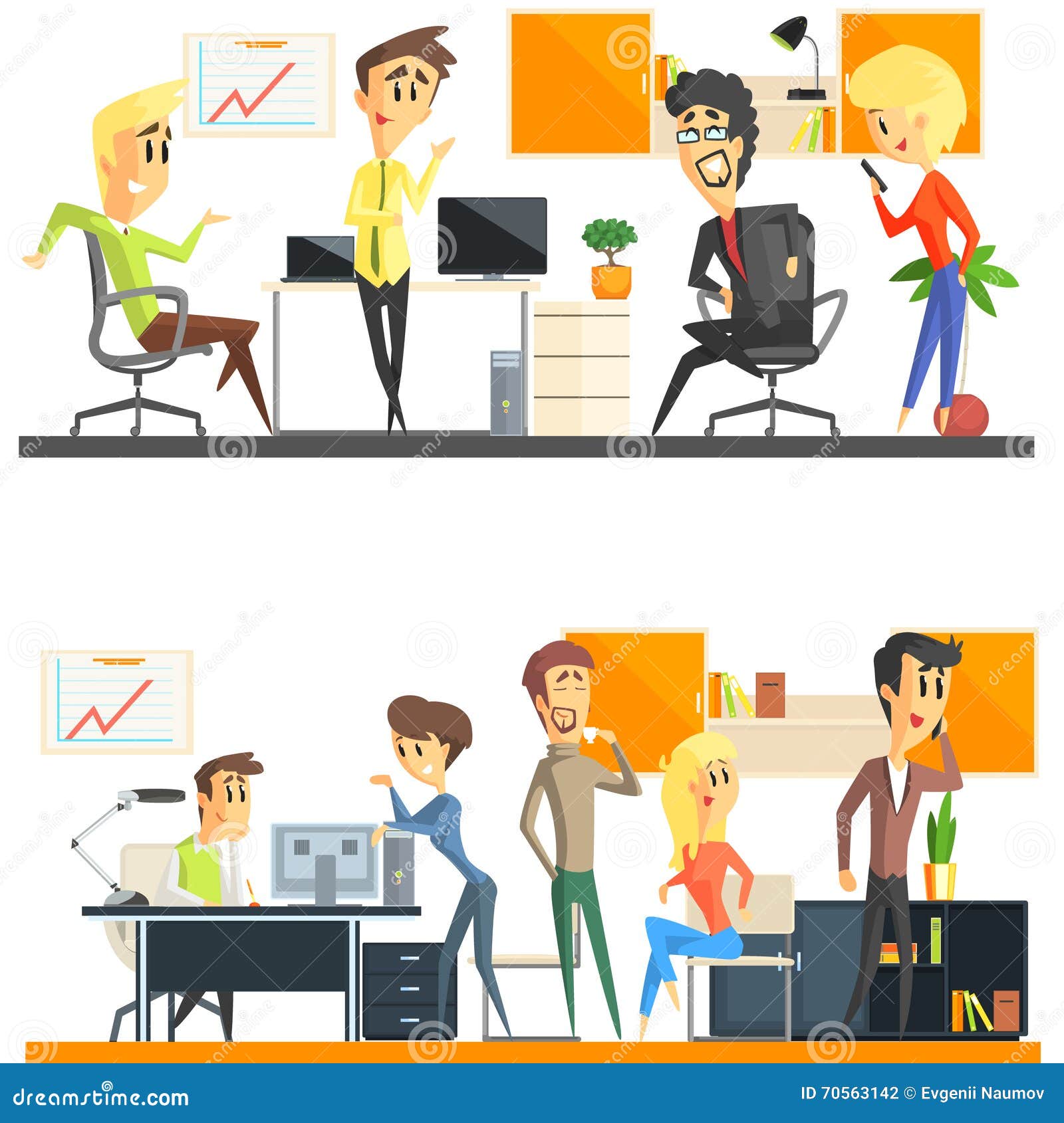 Office Team Two Illustrations Set Stock Vector - Illustration of flat ...
