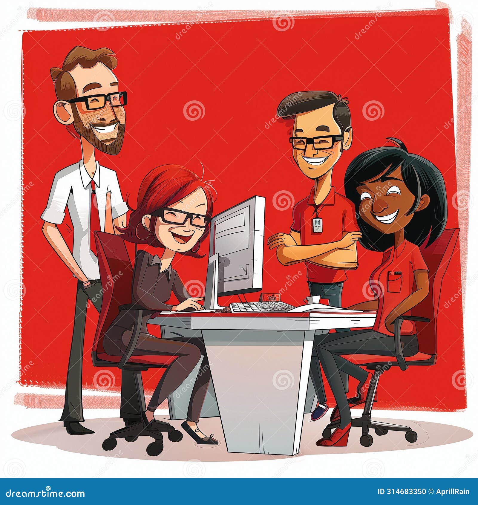 Office Teamwork in Cartoon Style Stock Illustration - Illustration of ...
