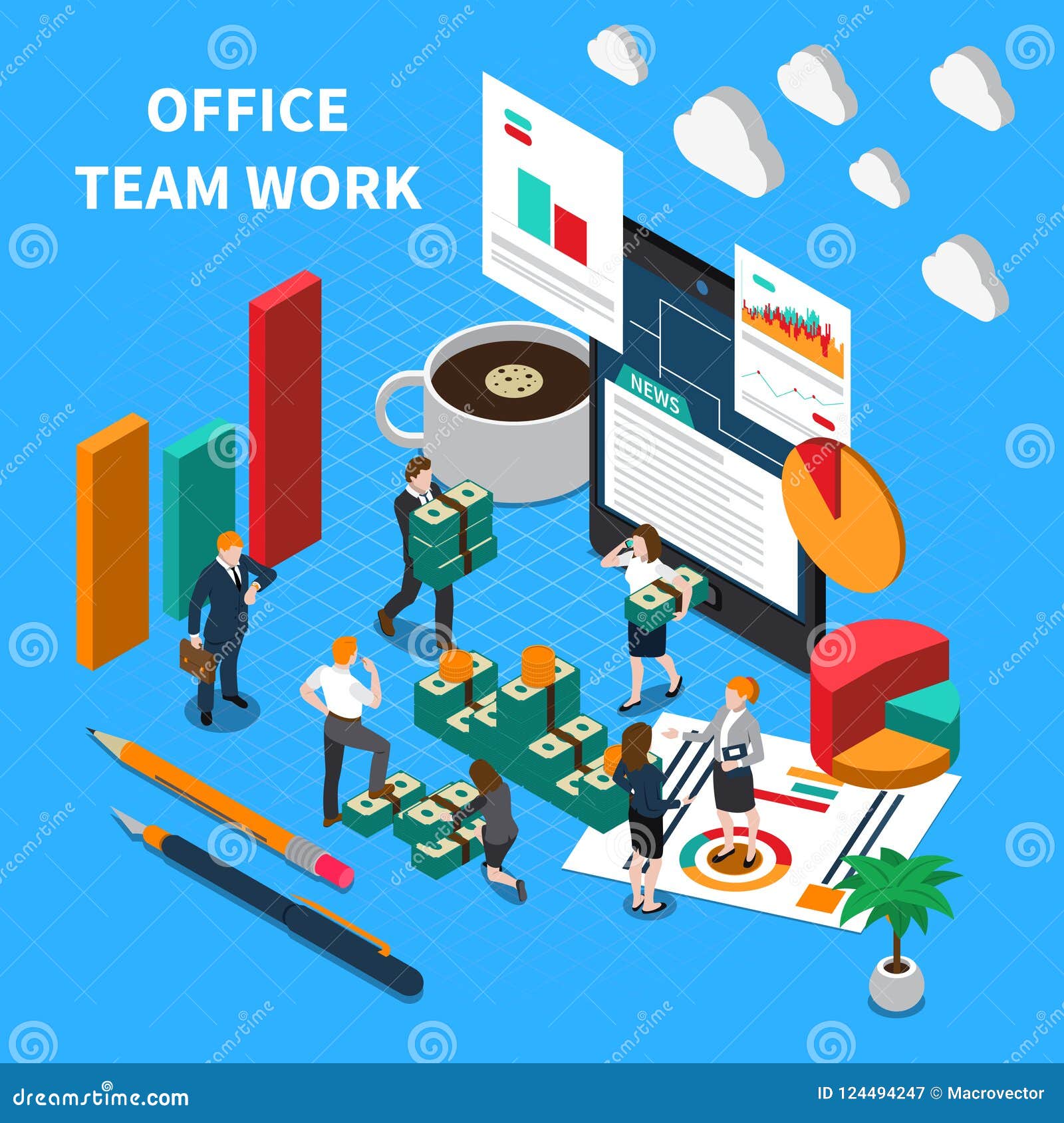 Office Teamwork Isometric Concept Stock Vector - Illustration of development, experience: 124494247