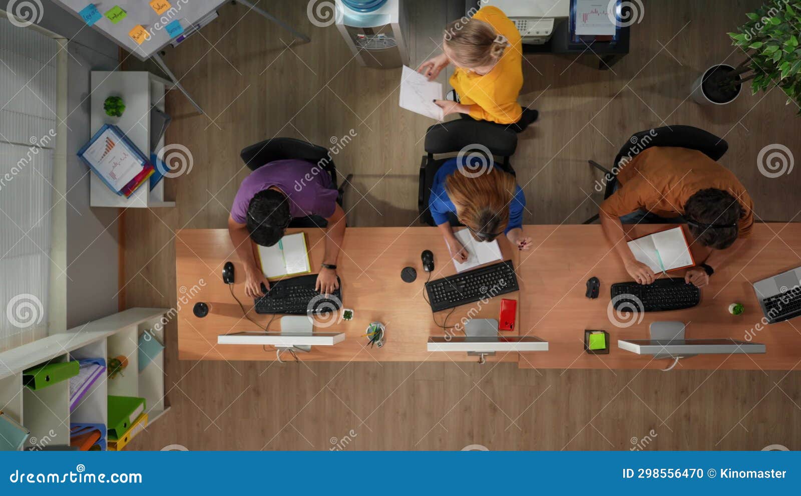 Call Center Department. Top View of the Desk with Computers, Workers ...