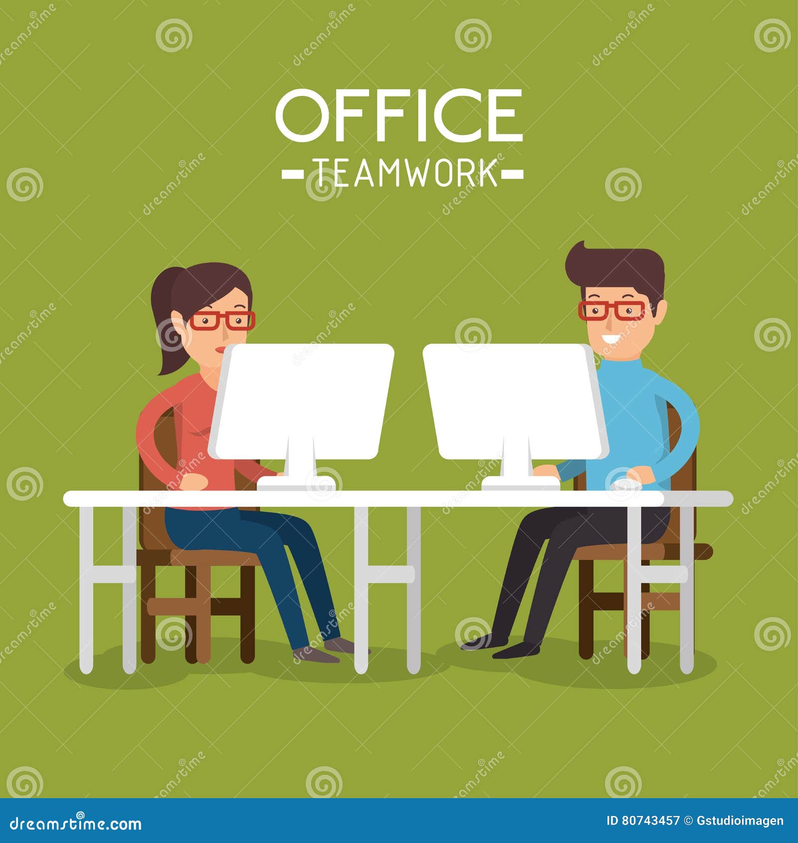 Office Teamwork People Using Computer Stock Vector - Illustration of ...