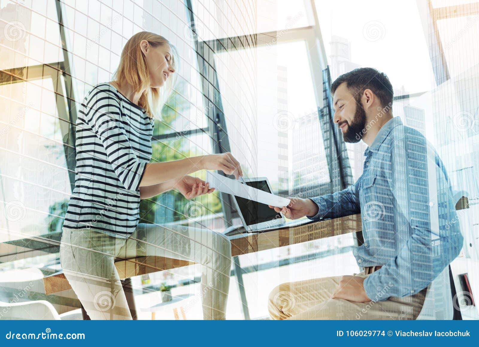 Two Perspective Confident Office Workers Sitting and Observing the ...
