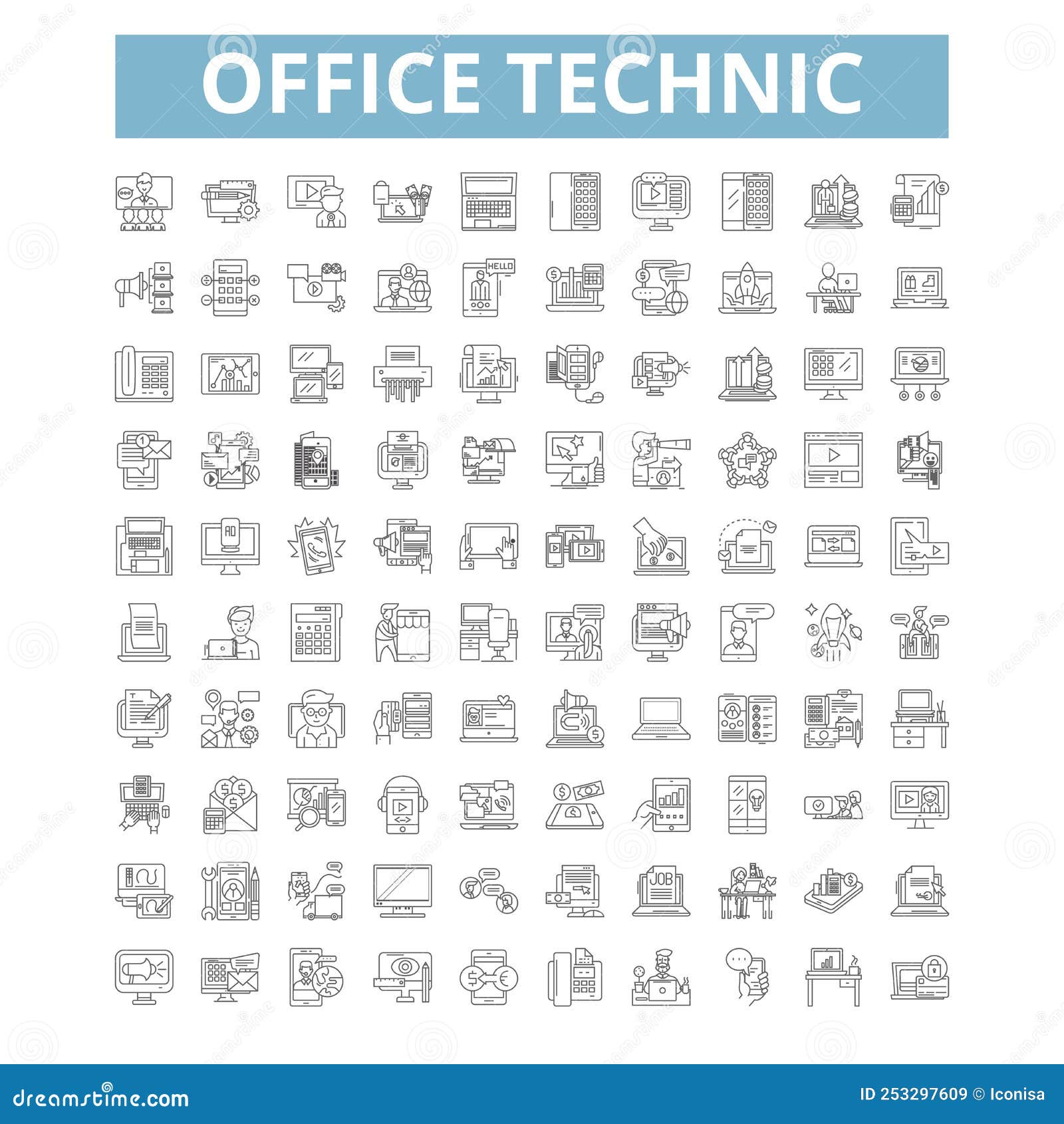 Office Technic Icons, Line Symbols, Web Signs, Vector Set, Isolated ...