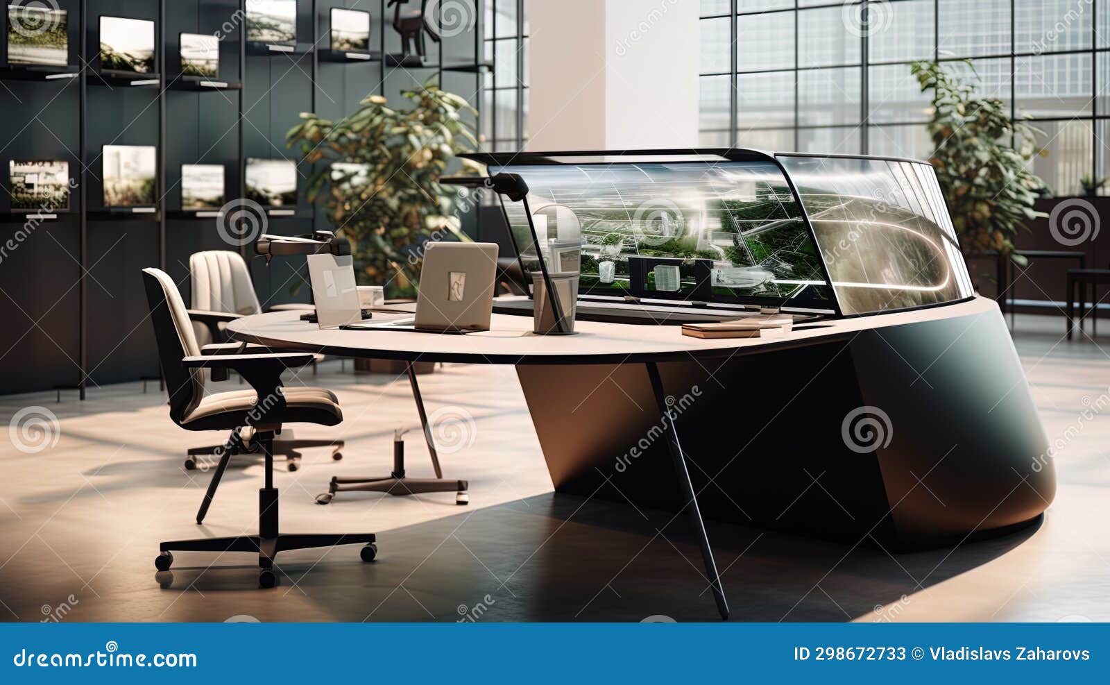 Office with a Technological Table, Virtual Reality and Wireless ...