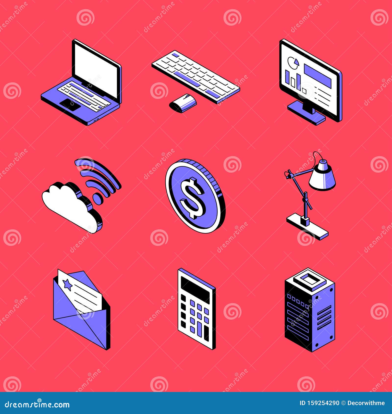 Office and Technology - Vector Isometric Icons Set Stock Vector ...