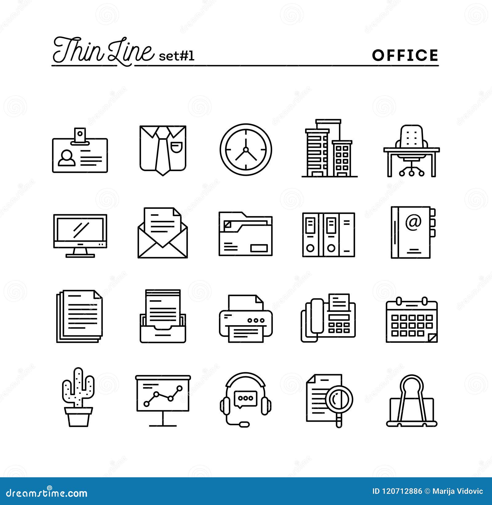 Office Things, Thin Line Icons Set Stock Vector - Illustration of ...