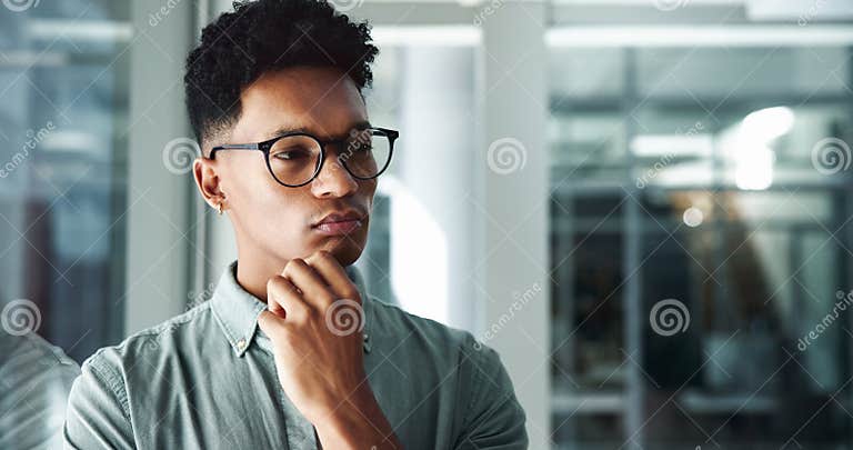 Office, Thinking or Creative Man with Solution, Startup Vision or ...