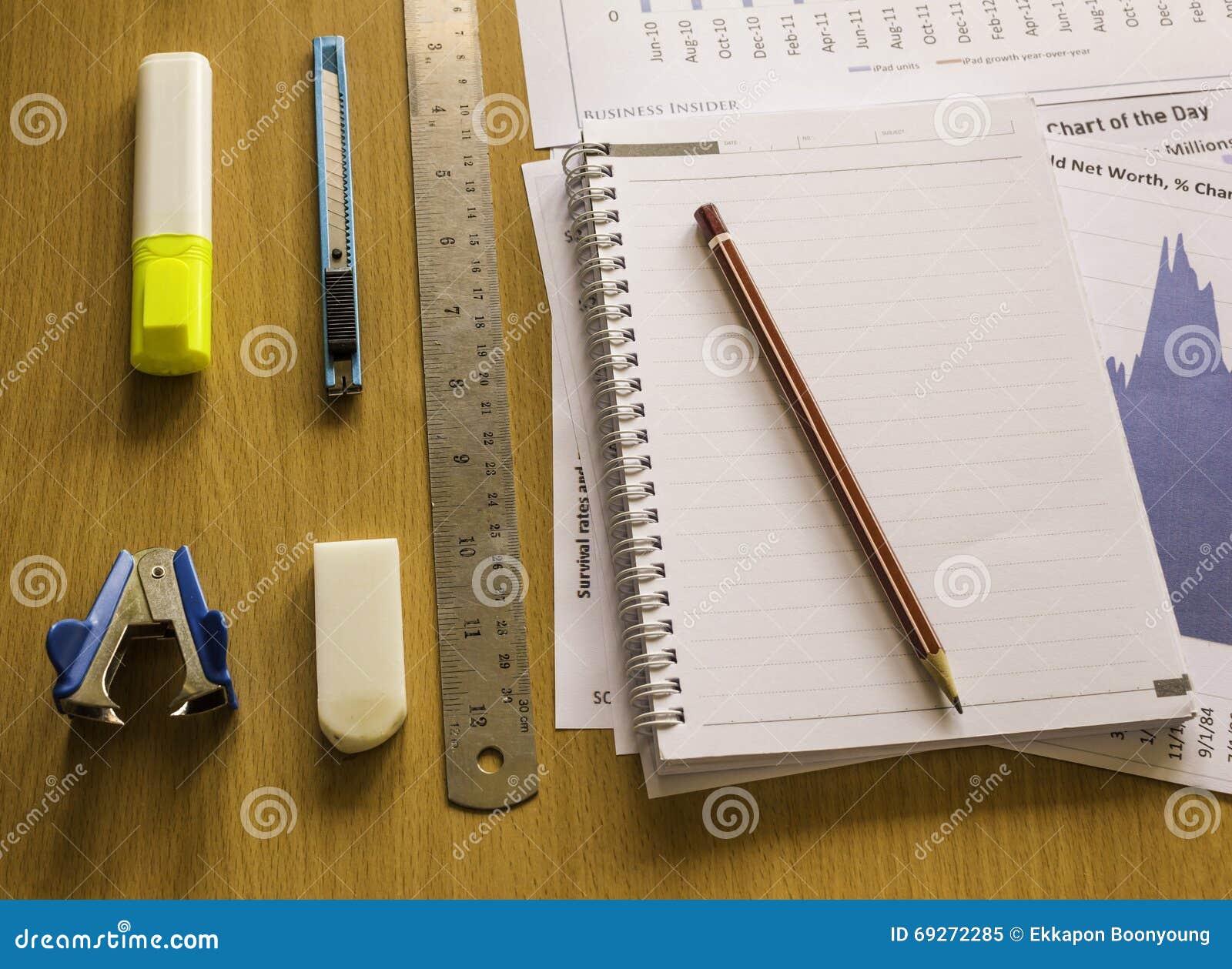 Office Tool on Workspace,Working on a Table Chart Analysis Stock Image ...