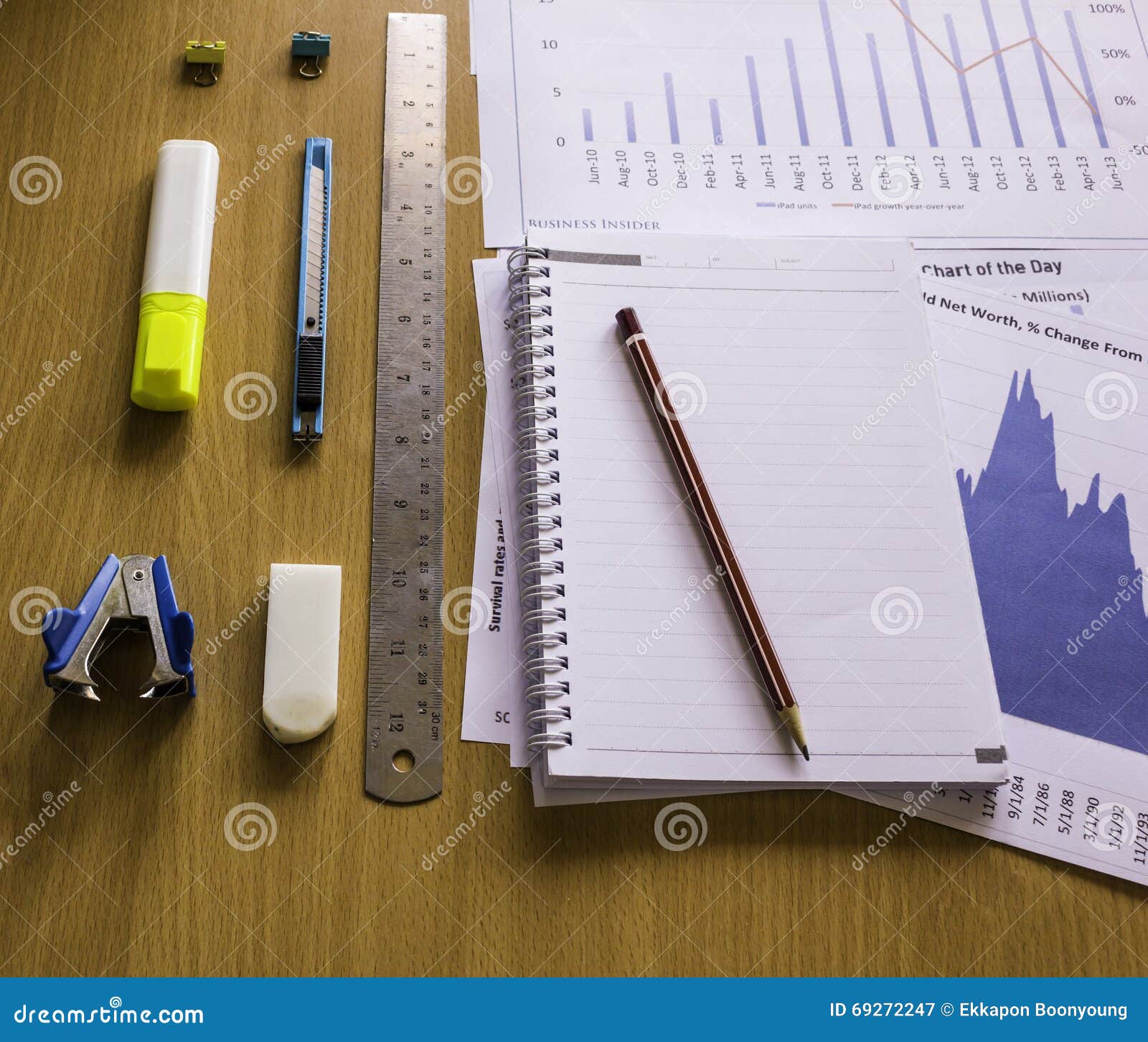 Office Tool on Workspace,Working on a Table Chart Analysis Stock Image ...