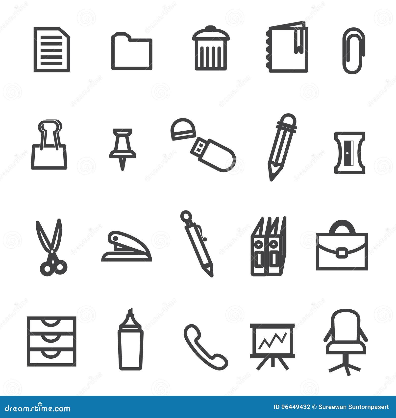Office Tools icon Set stock vector. Illustration of flat - 96449432
