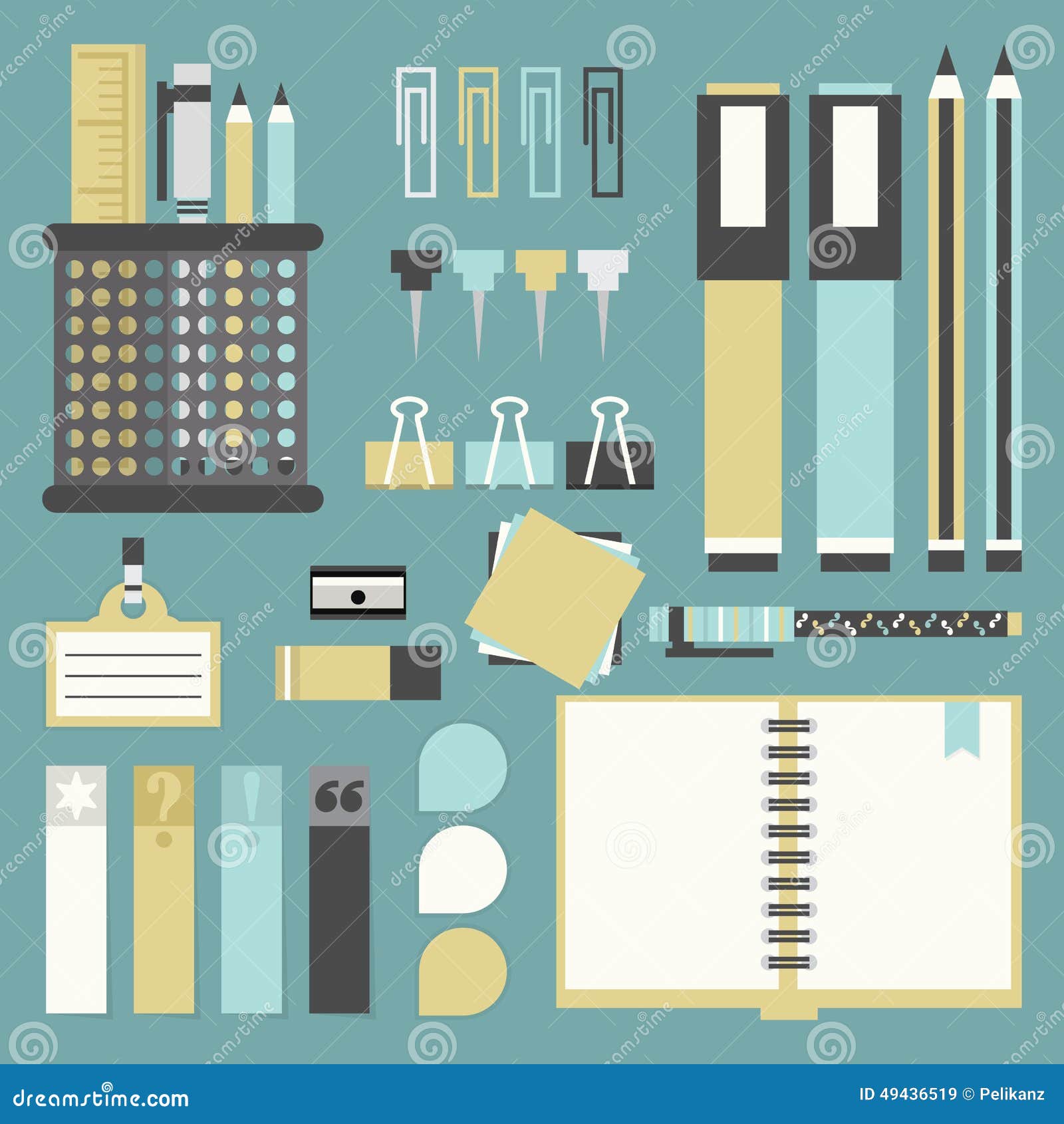 Office Tools, Supplies, and Stationery Icons Set Stock Vector ...
