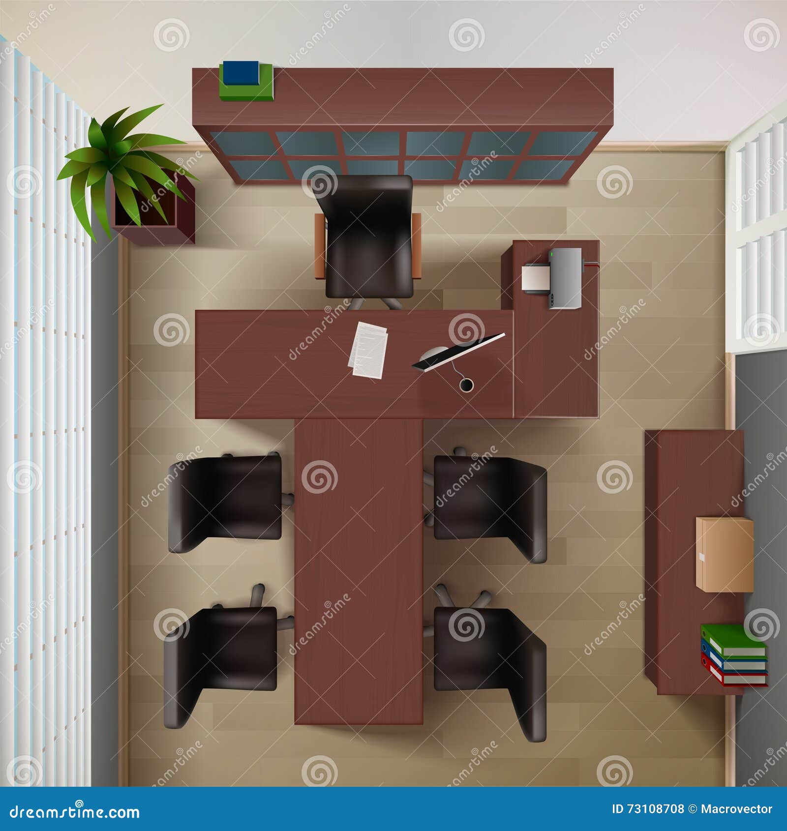 Office Top View Illustration Stock Vector - Illustration of furniture ...