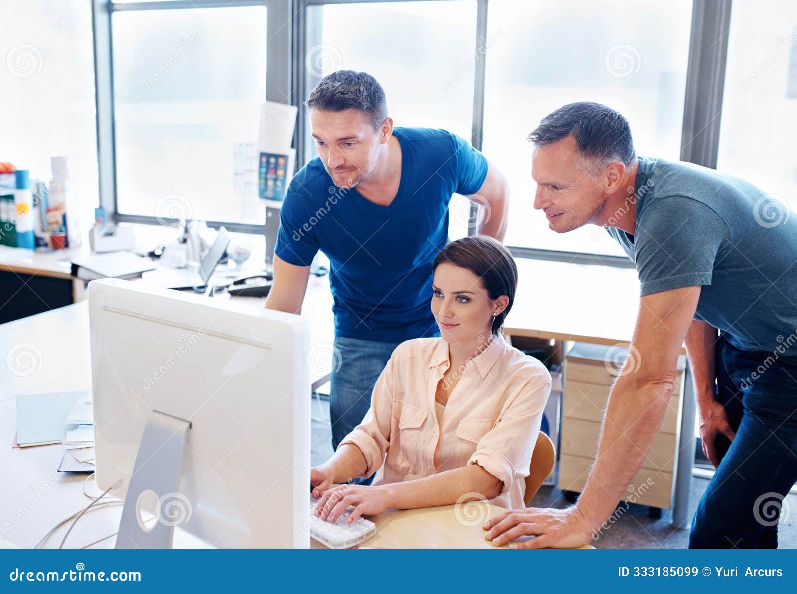 Office, Training and Business People on Computer for Teamwork, Startup ...