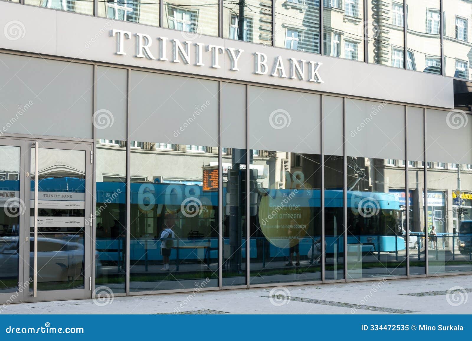 Office of Trinity Bank in Ostrava, Reflection of DPO Tram Editorial ...