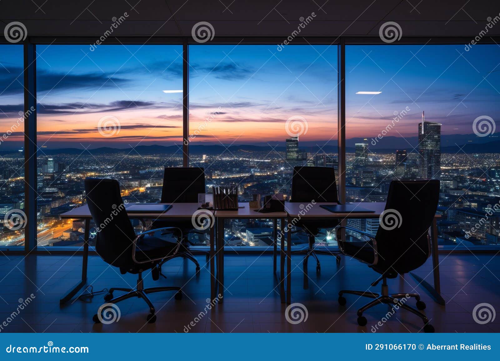 An Office with a View of the City at Night Stock Illustration ...