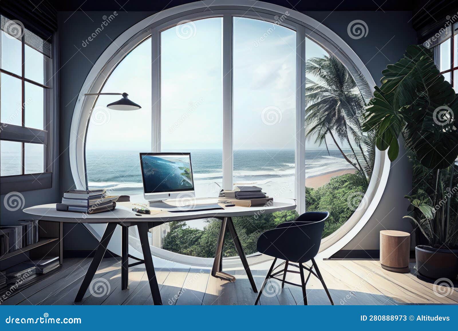 Office with View of the Ocean, Surrounded by Greenery Stock ...