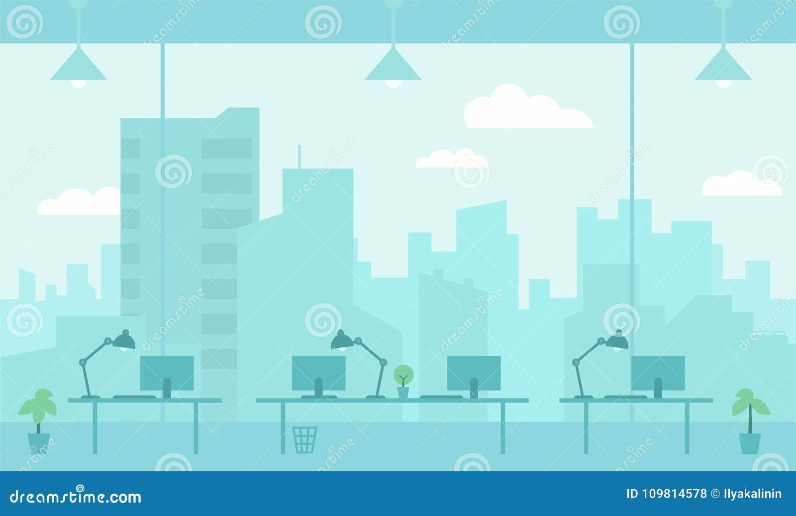 Office with View from Window City. Workplace Stock Vector ...