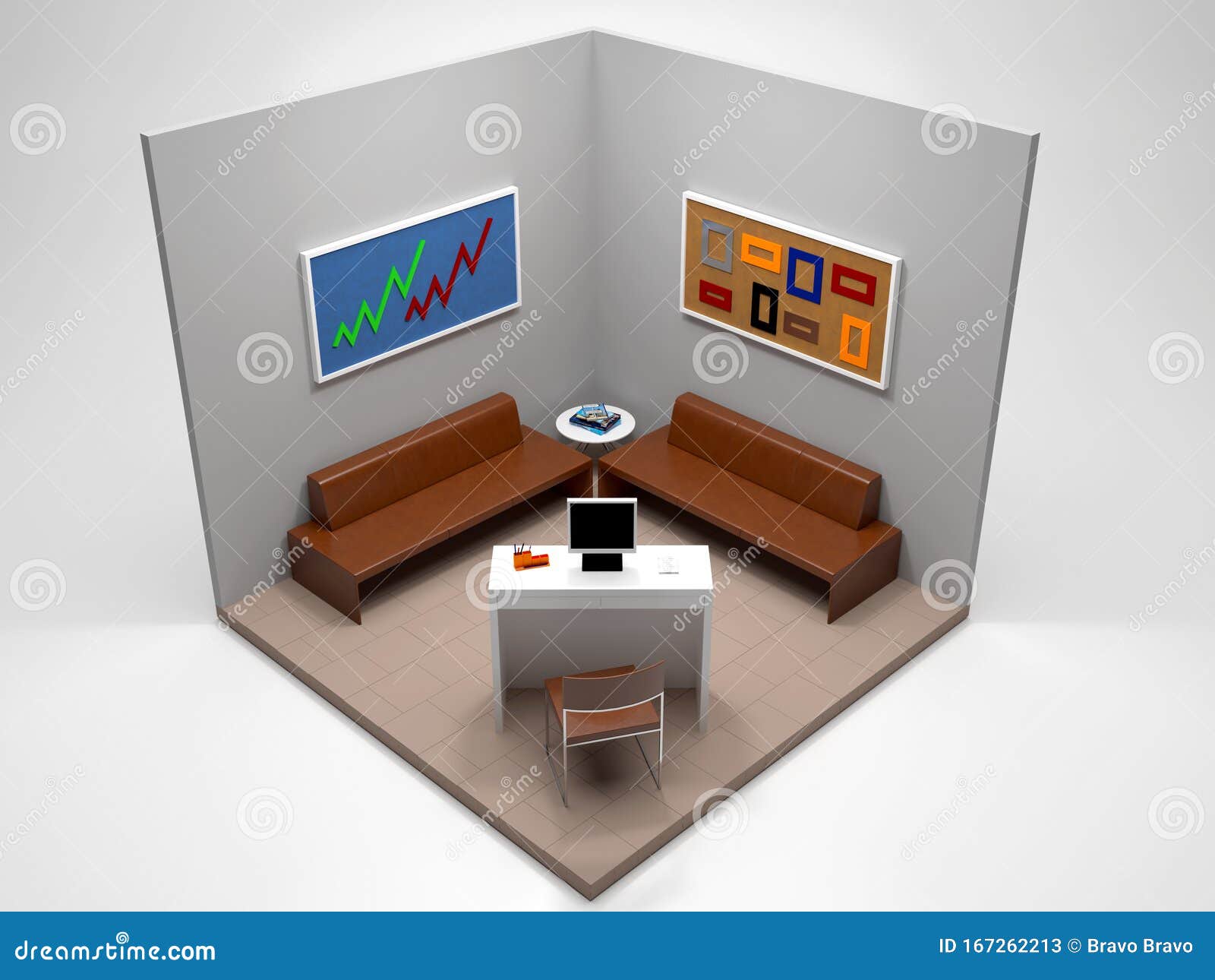 Office Waiting Area Isometric Illustration 3d Rendering Stock ...